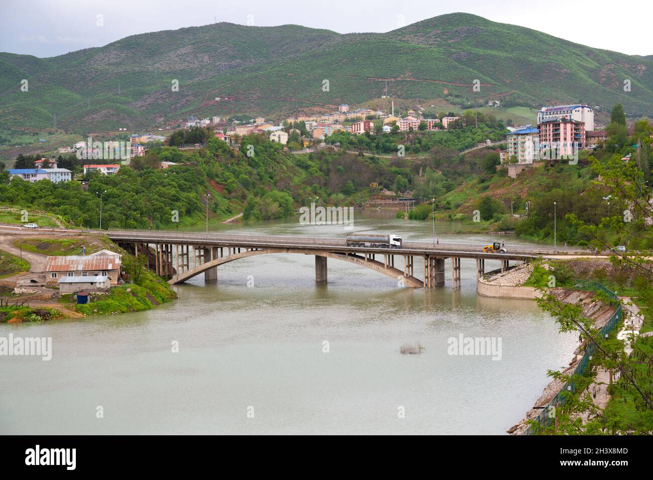 Landscape of Tunceli city, Tunceli bridge and Munzur River in eastern ...