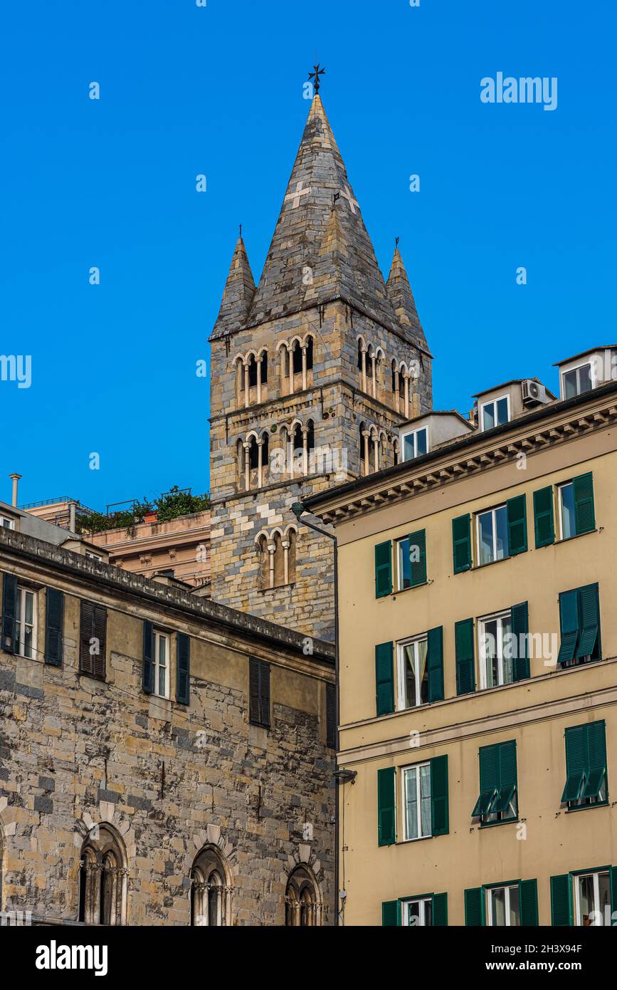 Medieval clock tower in the old town of Genoa, Italy Stock Photo - Alamy