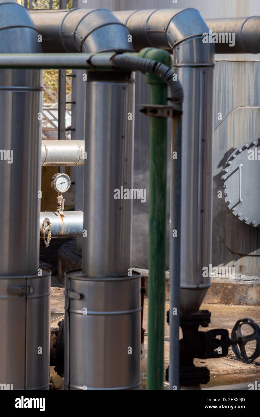 Temperature gauge between pipes protected with insulators to preserve ...