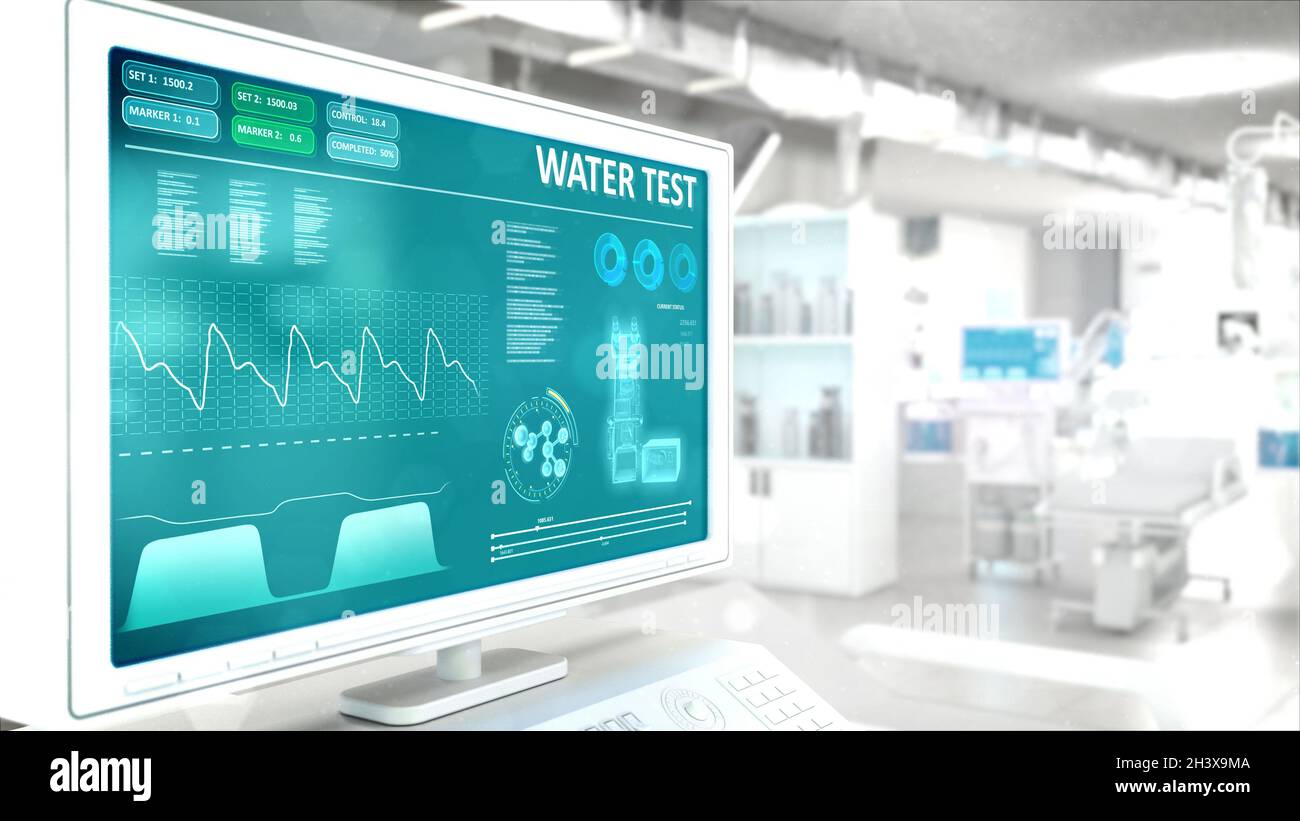 test of water in hi-tech clinic room , concept industrial 3D rendering ...