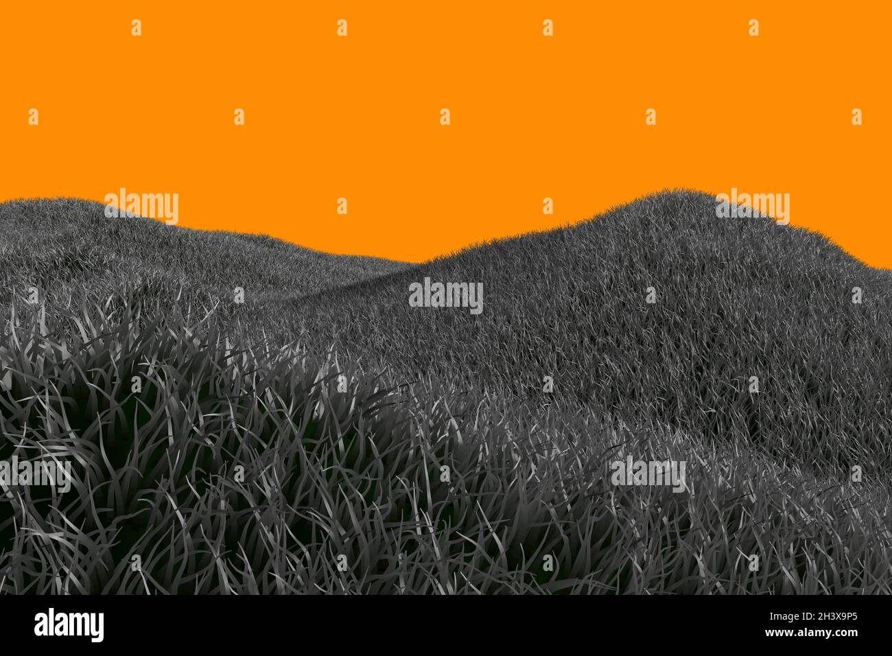 horror dark highly detailed grassy hills isolated on orange background ...