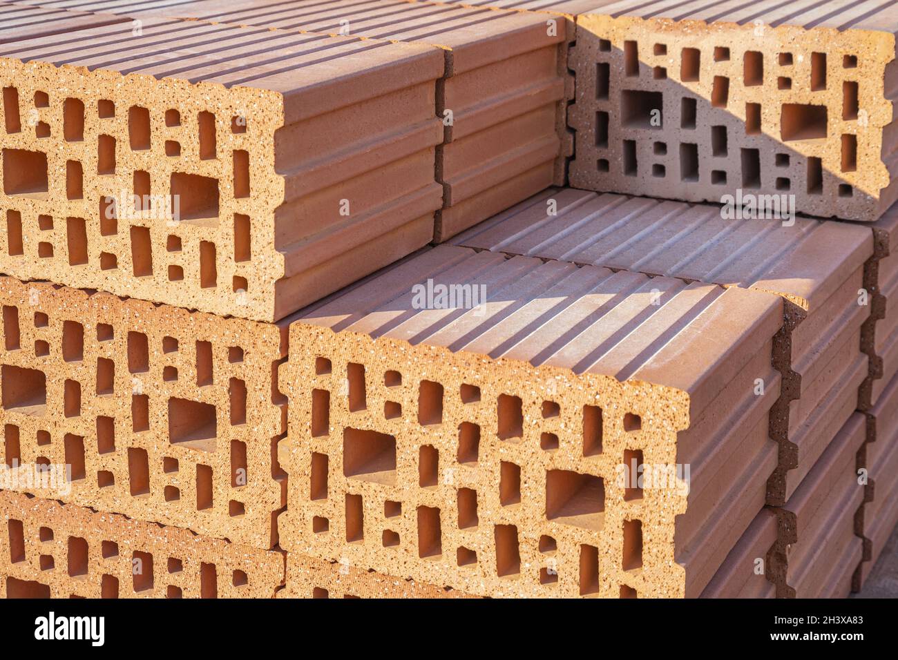 Stack of Red clay Ceramic Thermo Bricks construction material, Work ...