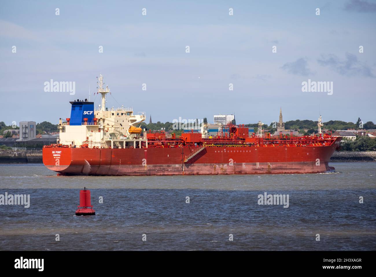 LIVERPOOL, UK - JULY 14 : Cargo ship on the River Mersey in Liverpool ...