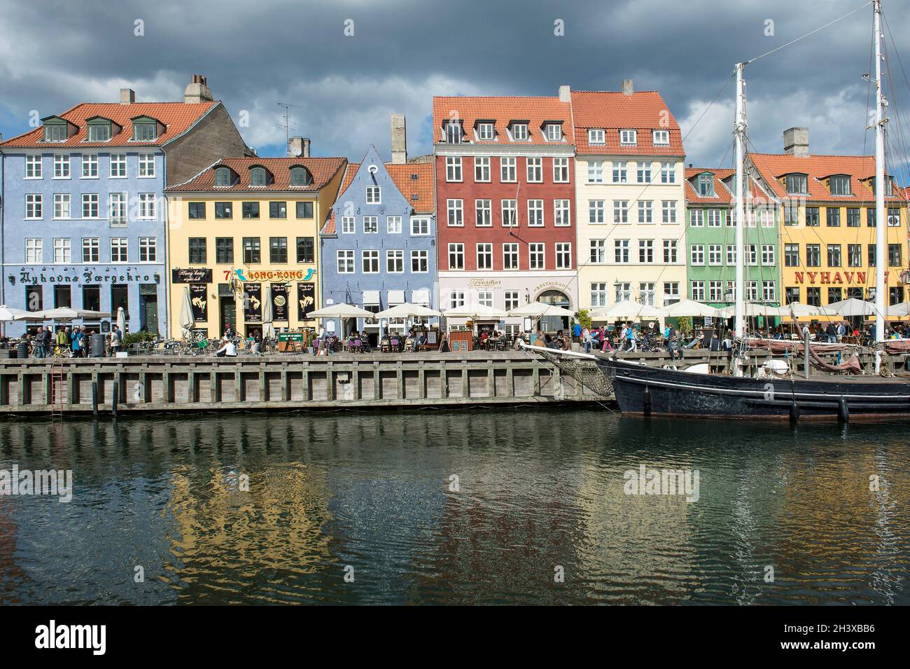 COPENHAGEN, DENMARK -4 MAY 2014- View of colorful buildings lining the ...