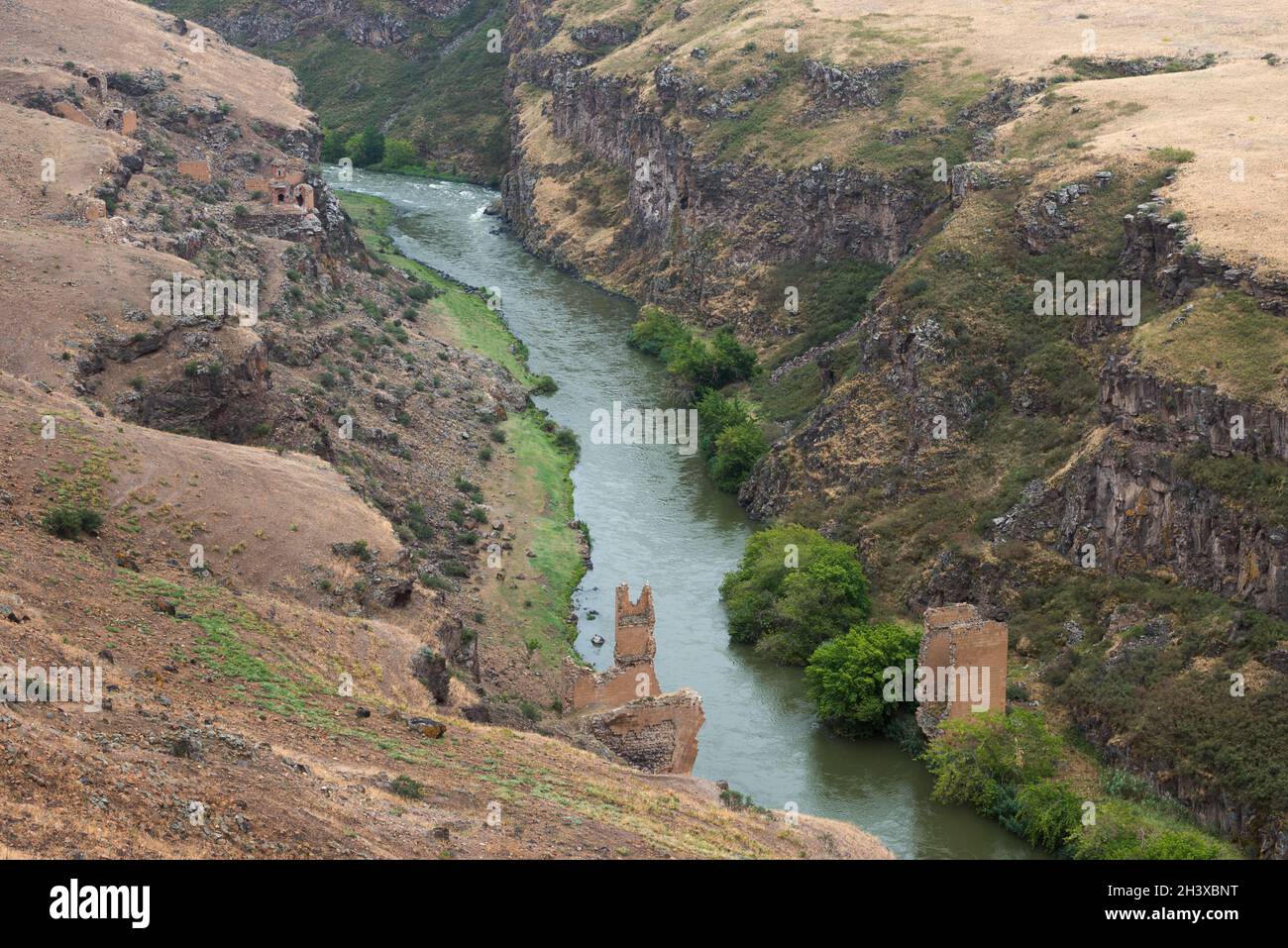 Akhuryan river on the border between Armenia and Turkey, near Ani Stock ...