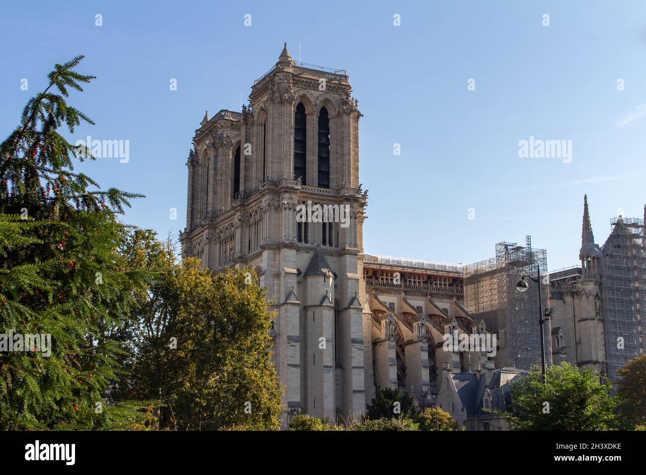 Landscape view of the exterior stone architecture of the Notre Dame de ...