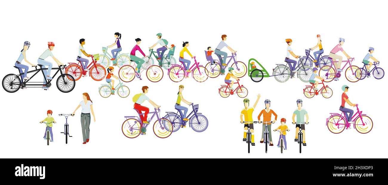 Group of cyclists riding a bike, illustration Stock Photo - Alamy