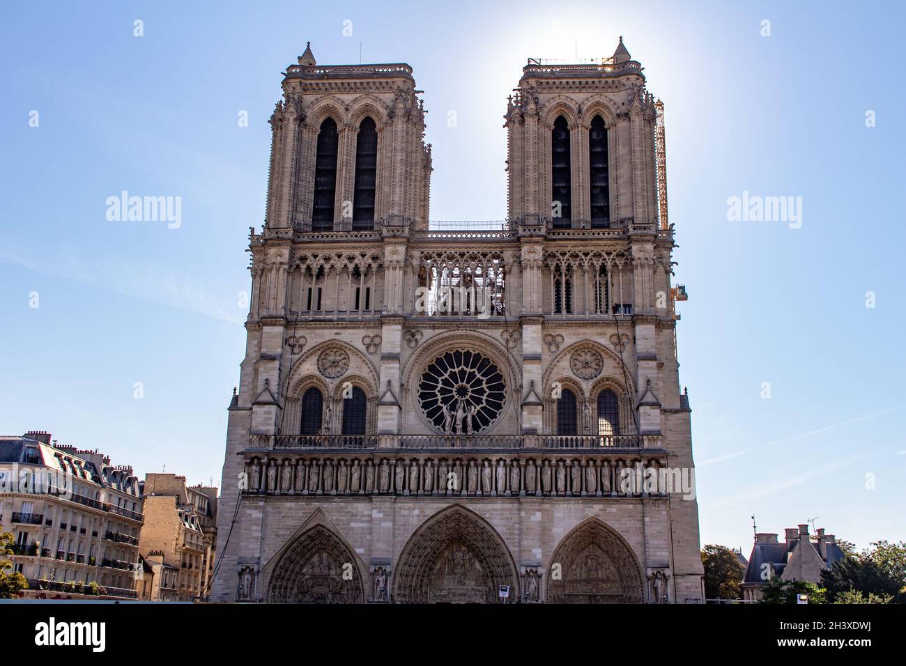 Landscape view of the exterior stone architecture of the Notre Dame de ...