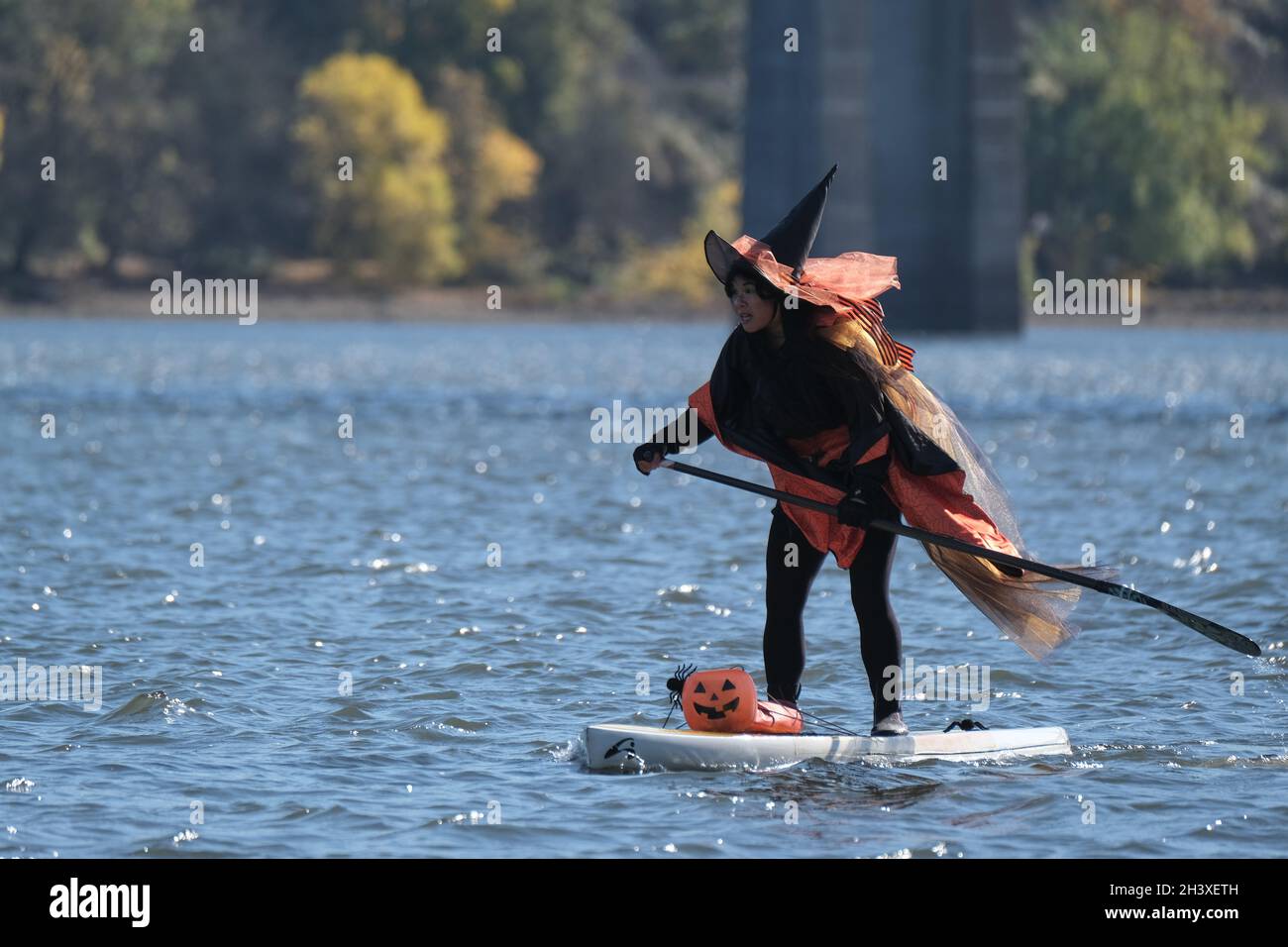 A participant takes part in the Fourth Annual Stand Up Paddleboard ...