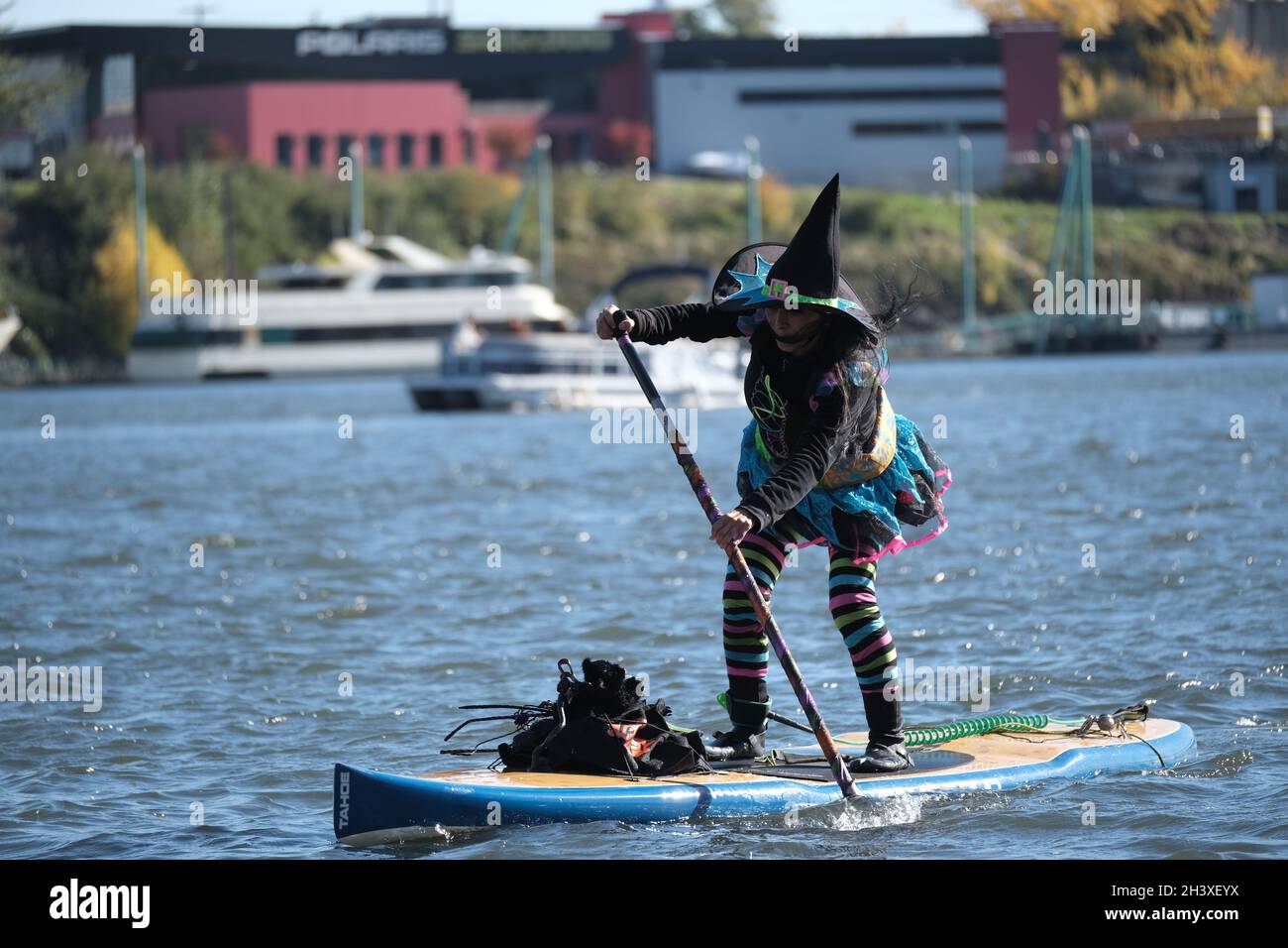 A participant takes part in the Fourth Annual Stand Up Paddleboard ...