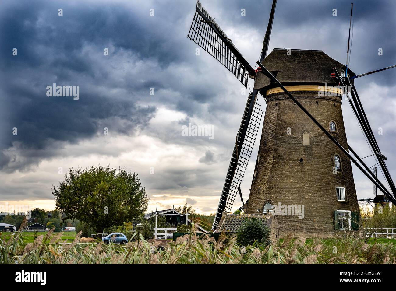 Dutch famous landscape, windmills at village Stock Photo - Alamy
