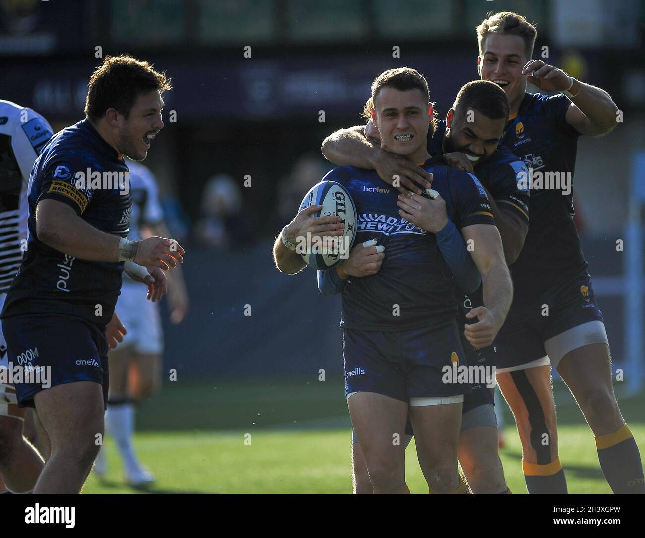 Worcester celebrate a try Gallagher Premiership Rugby game between ...