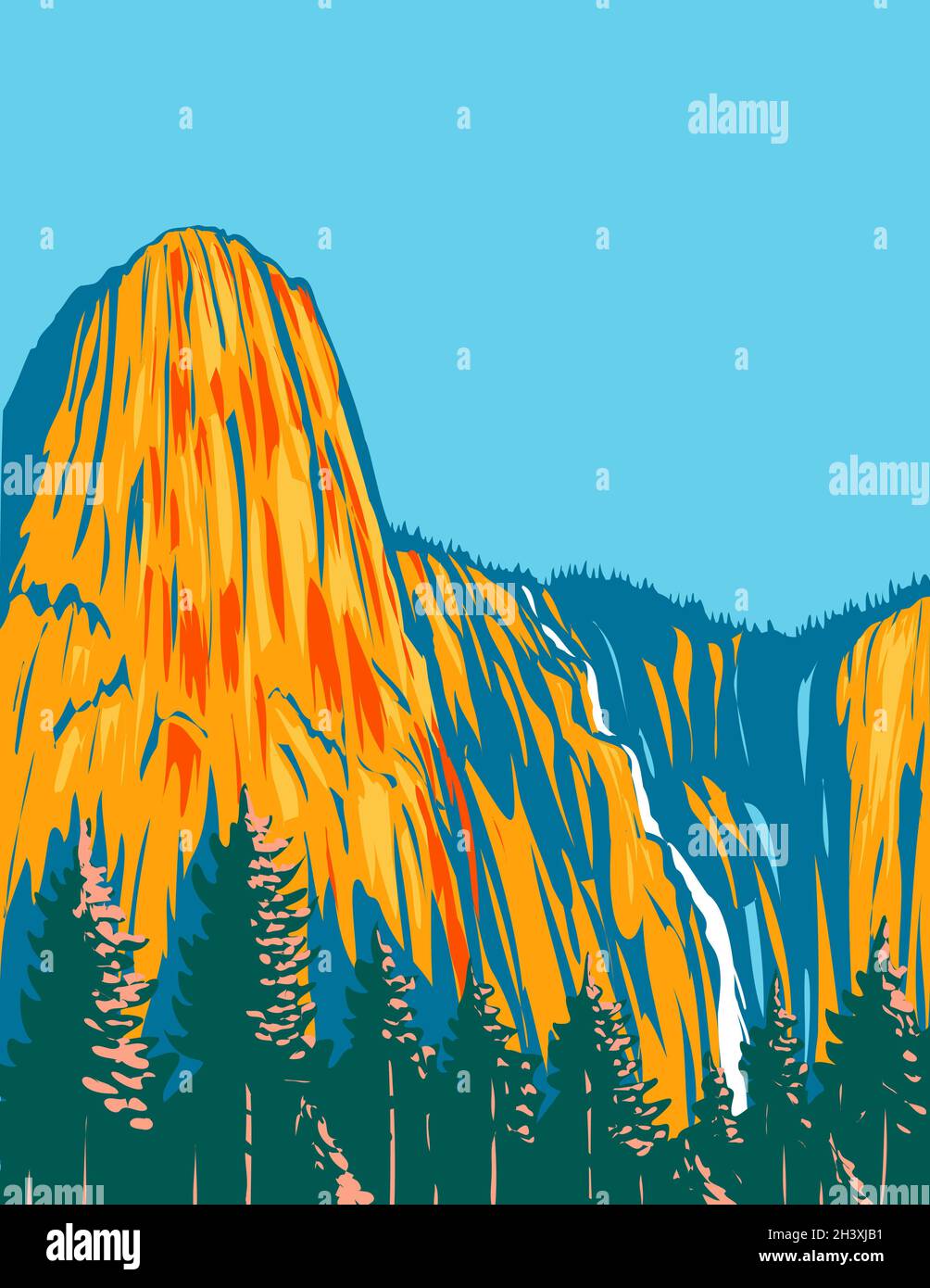 Sentinel Falls and the Giant Monolith Sentinel Rock Residing Within ...