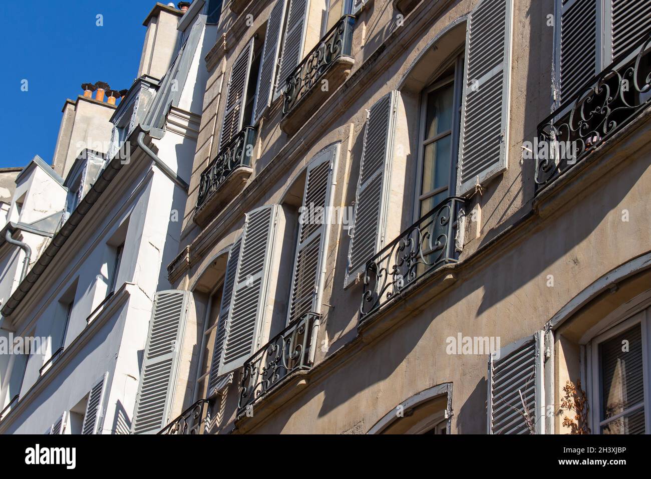 Close up exterior texture view of traditional French architecture, with ...