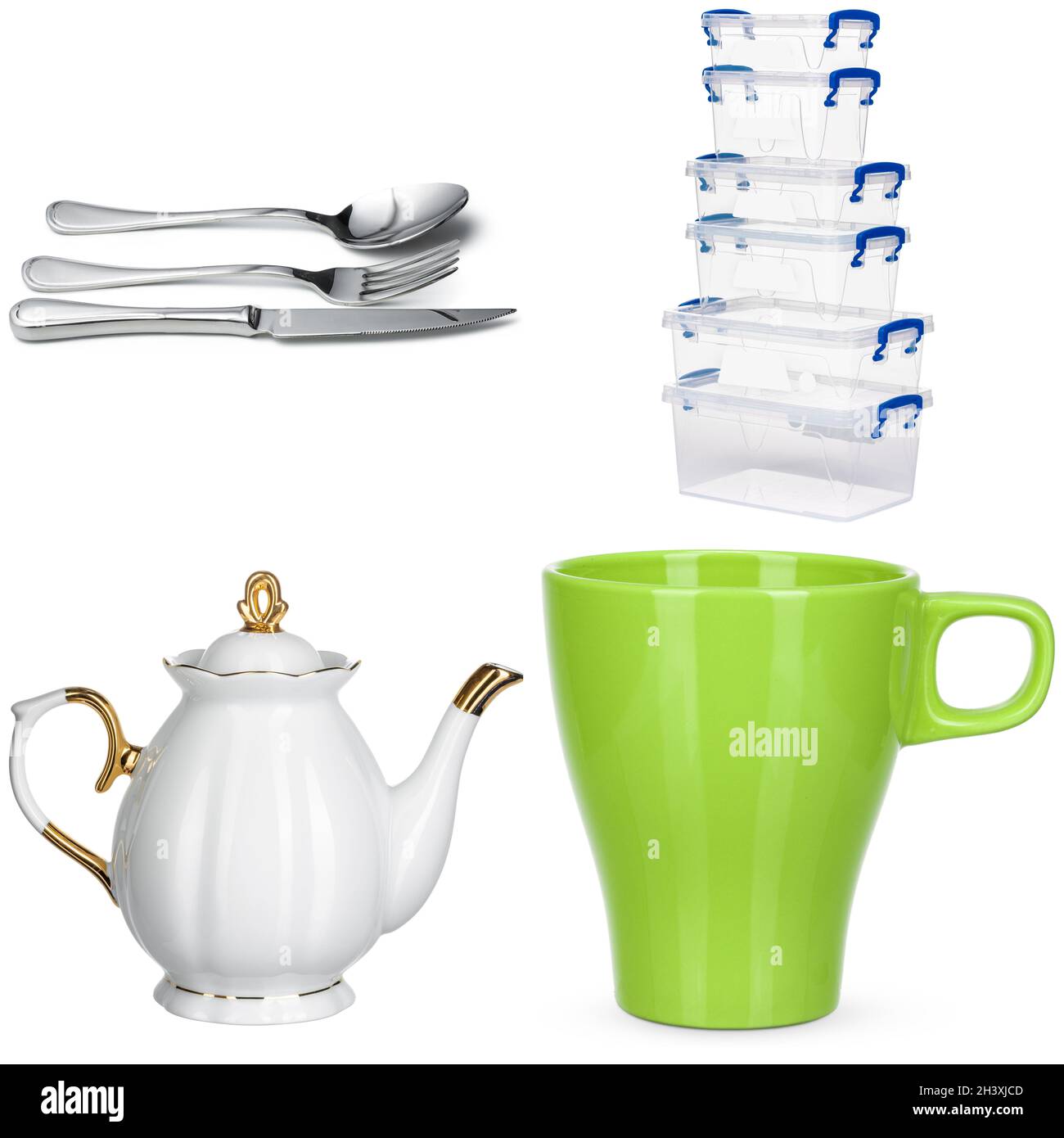 Collage of kitchen utensils isolated on white Stock Photo - Alamy