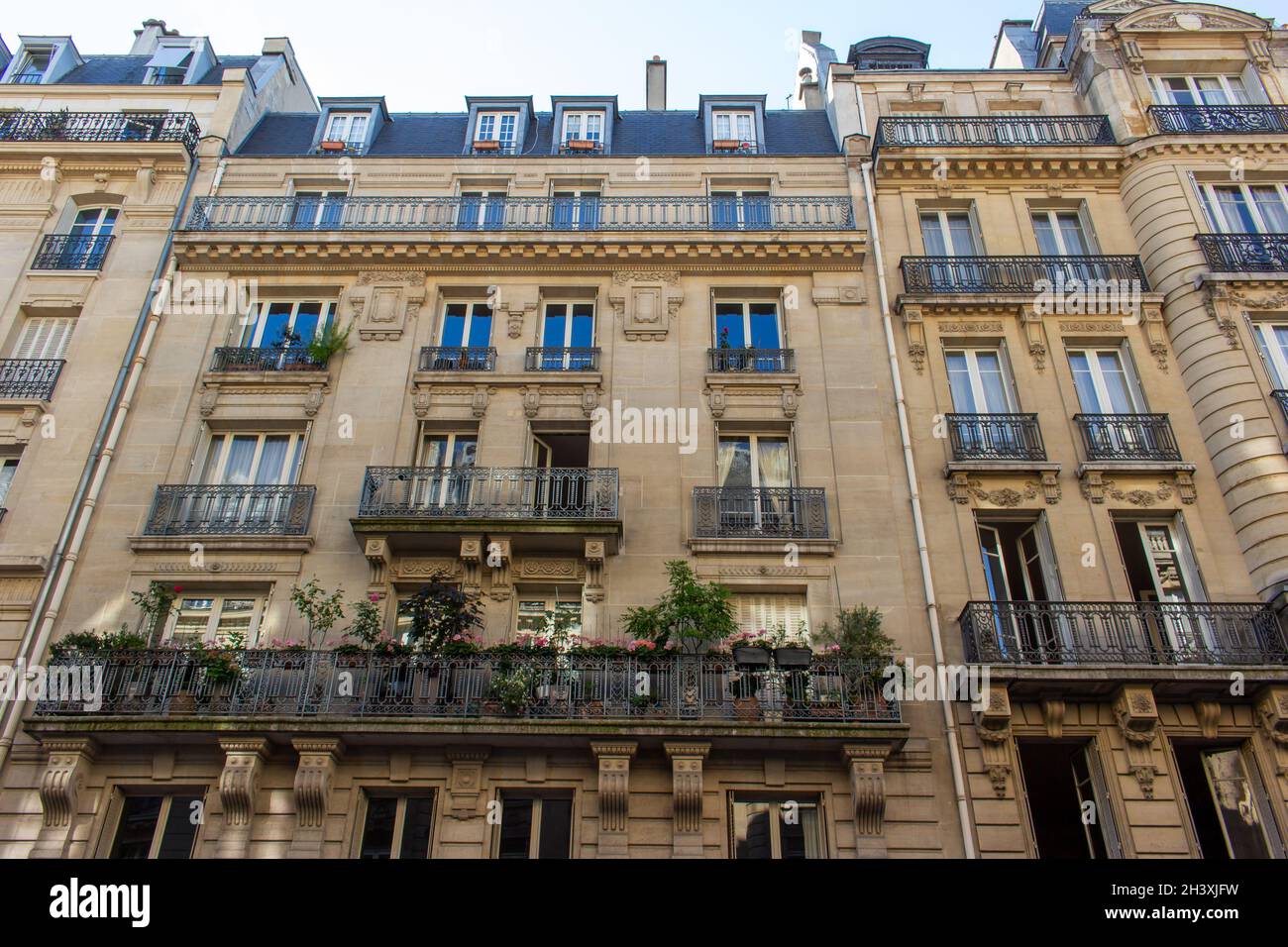 Close up exterior texture view of traditional French architecture, with ...
