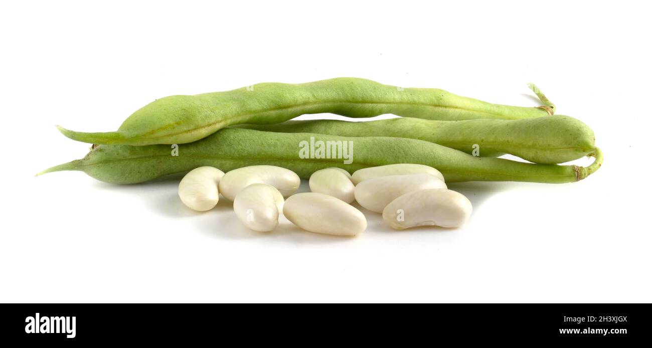 Young bean pods and beans isolated on white background close up Stock ...