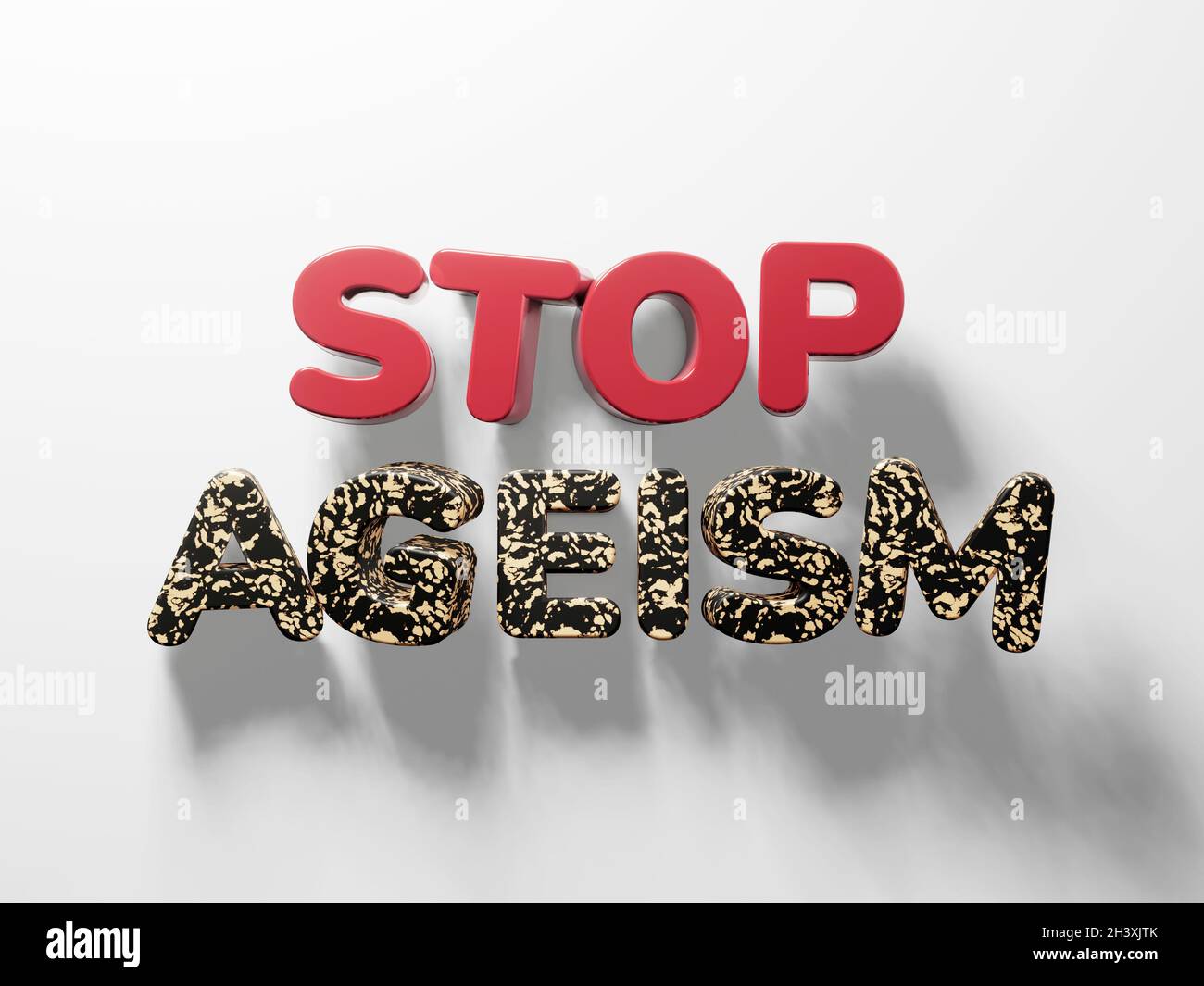 3d render of text stop ageism. Social problem of inequality of ages ...