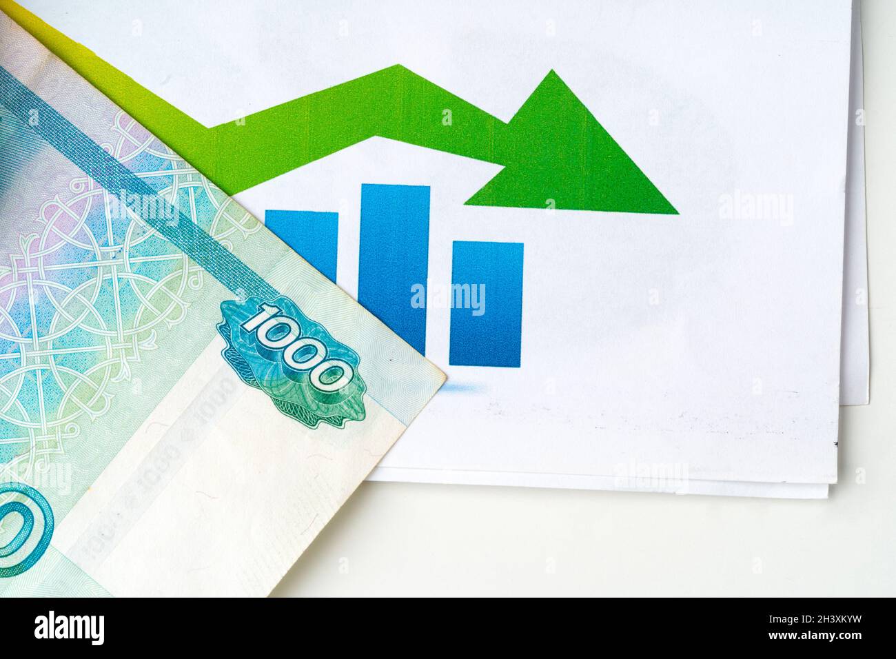 Financial chart with Russian rubles money stack with calculator ...