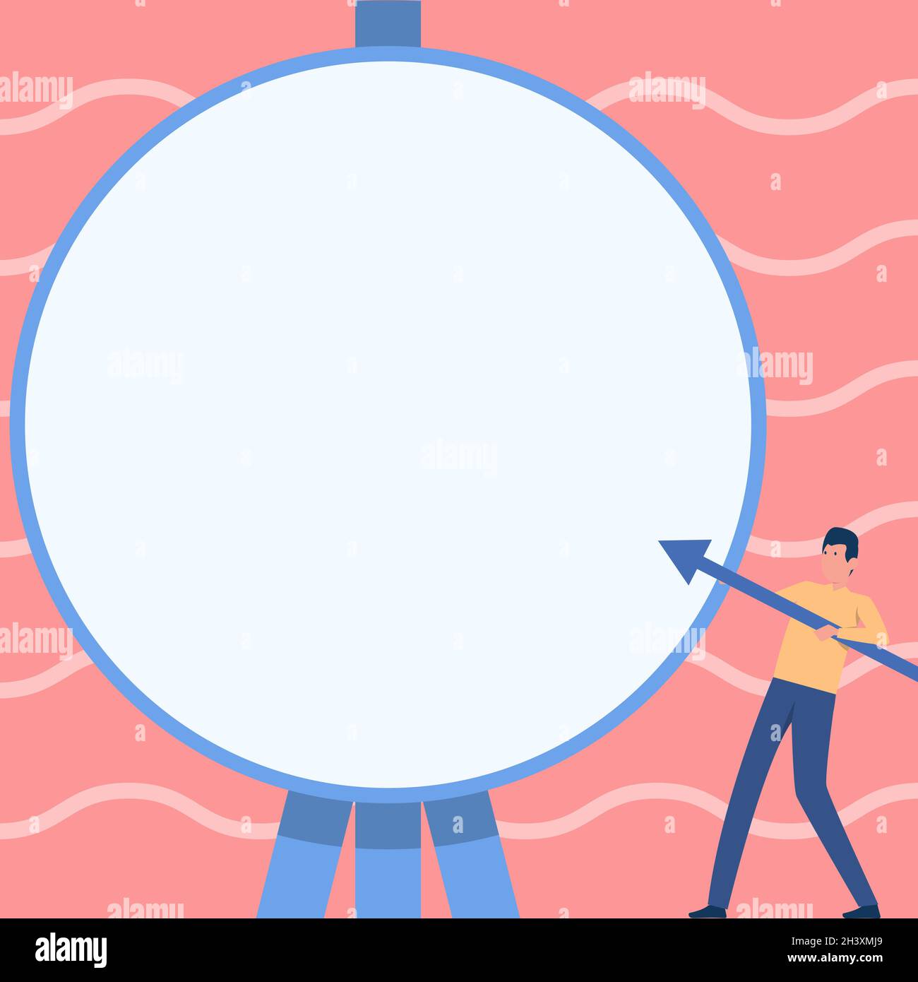 Man Drawing Standing Holding Large Arrow Pointing Towards Big Circular ...