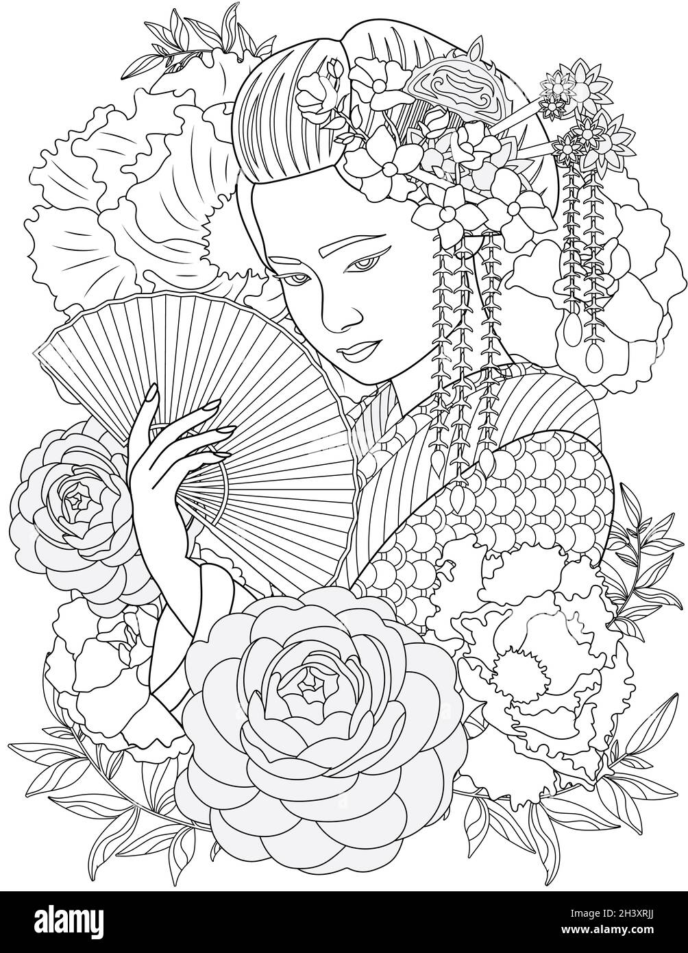 Line drawing lady holding Cut Out Stock Images & Pictures - Alamy