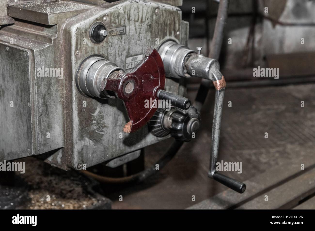 Part of the controls and handle of the milling old machine of the ...