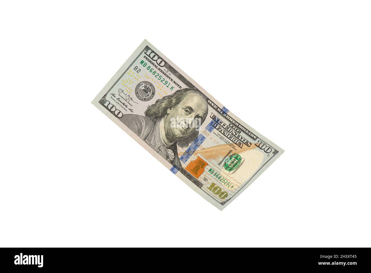 Isolate on white hundred dollar bills. American money folded in half ...