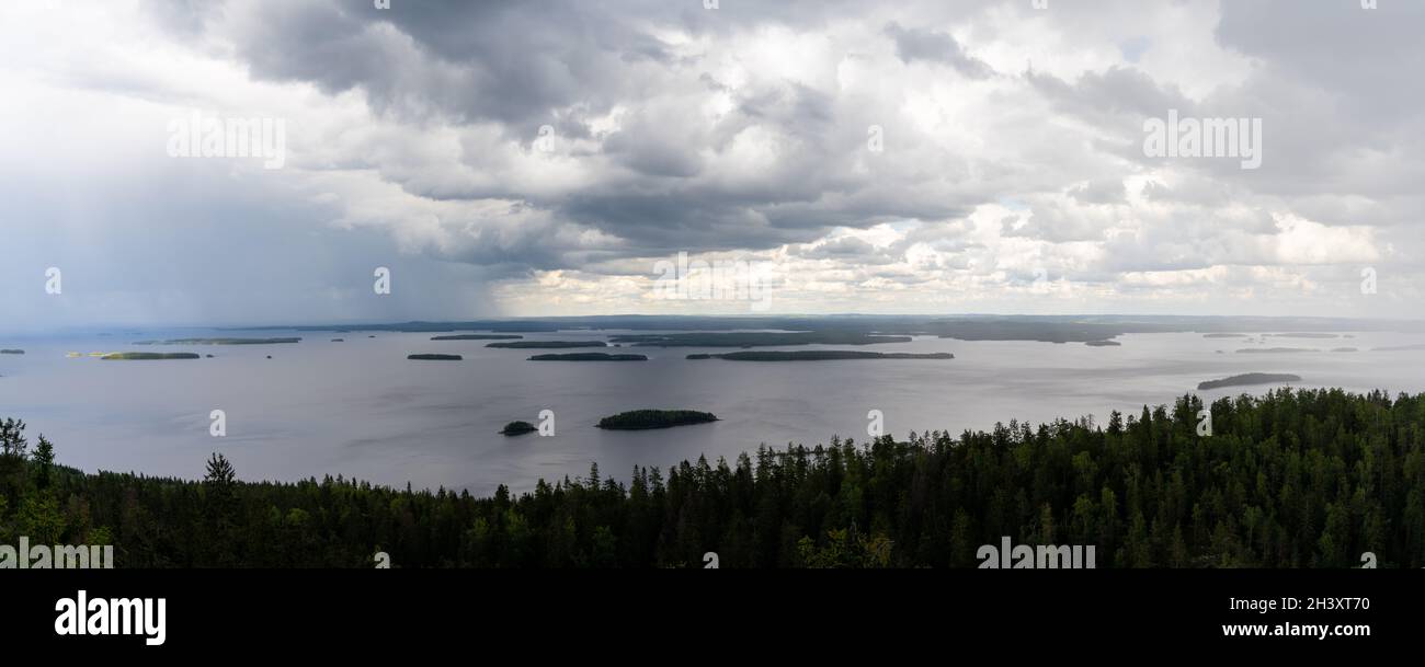 Bad summer thunderstorm weather moving in over Pielina Lake in Koli ...