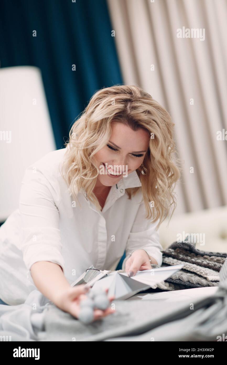 Interior designer woman at work. Design and interior decoration Stock ...