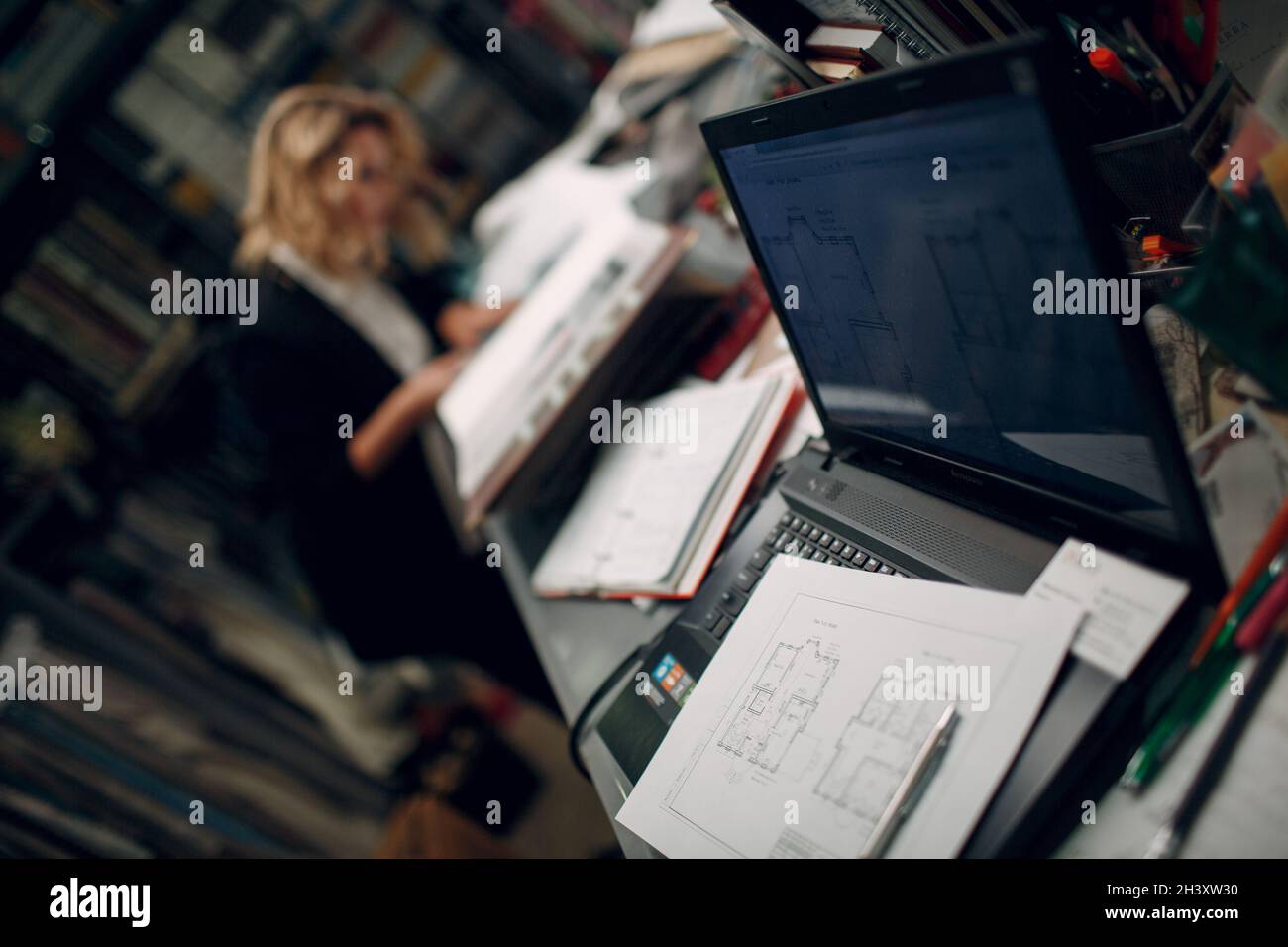 Interior designer woman at work. Design and interior decoration Stock ...