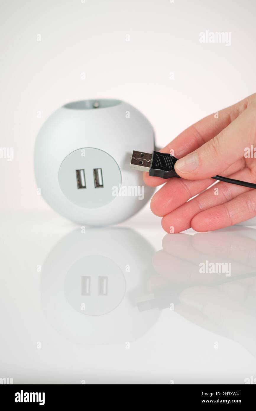 USB adapter.Socket with USB connector. charging station. Square socket ...