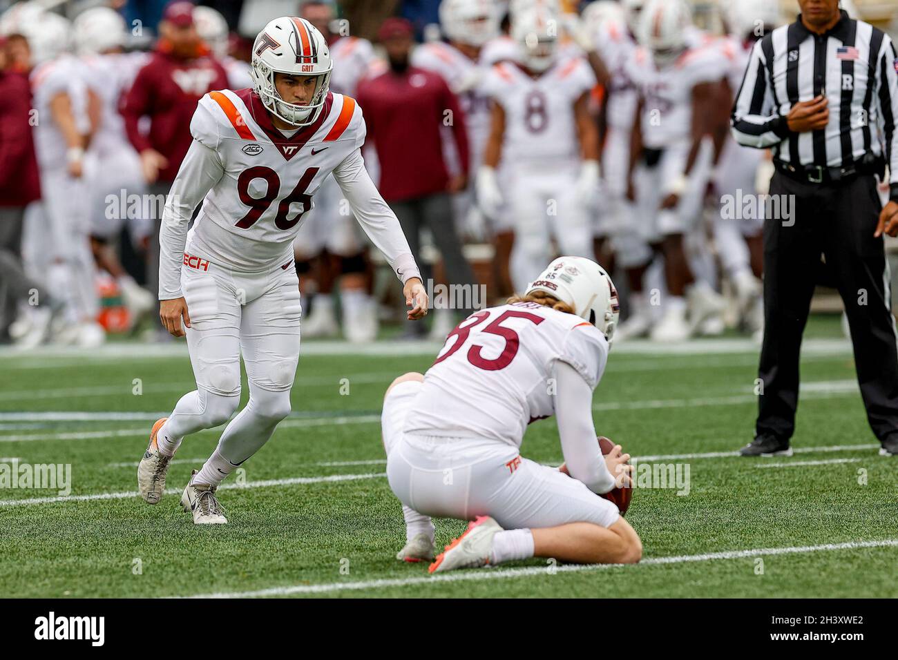 October 30, 2021: Virginia Tech's John Parker Romo (96) adds a field ...