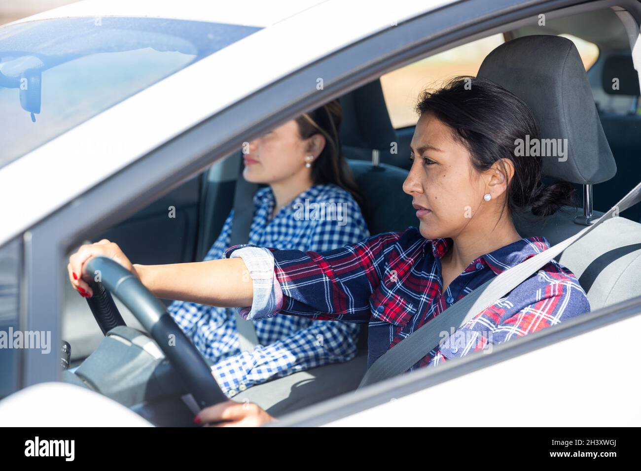 Portrait of female latino american driver and her friend Stock Photo ...