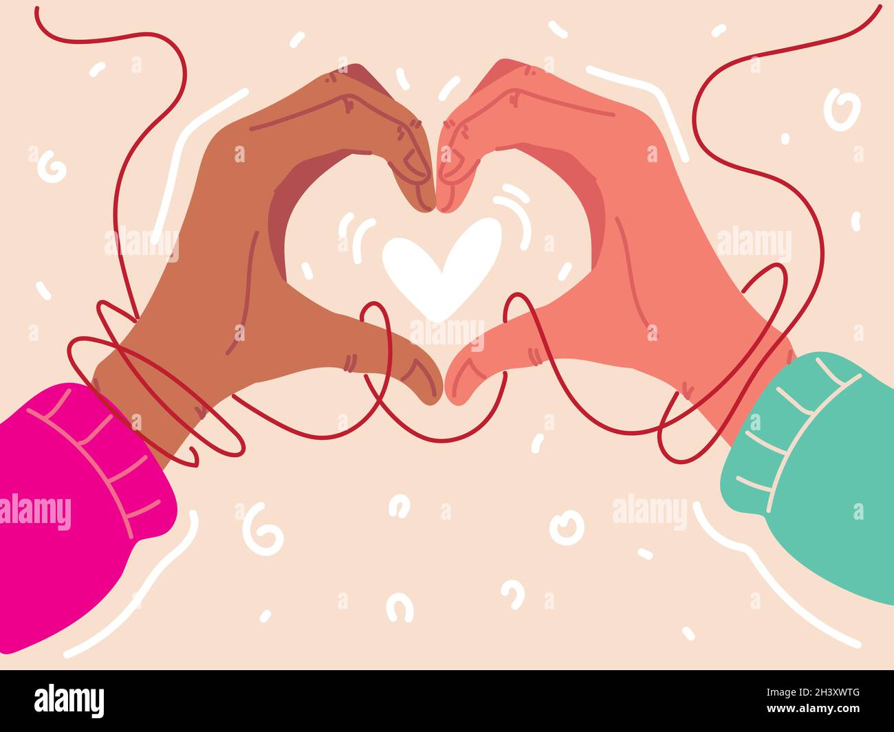 heart hands and red string Stock Vector Image & Art - Alamy