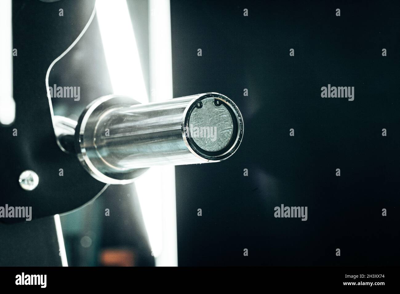 Metal gym weight bar for powerlifting close up Stock Photo - Alamy