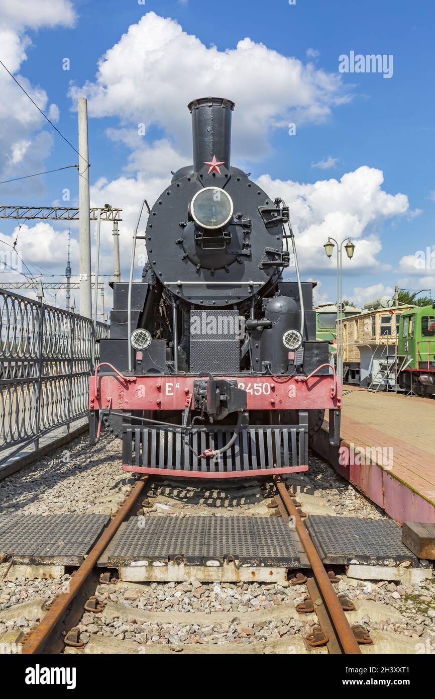 Rare retro steam locomotive of the last century in the open-air museum ...