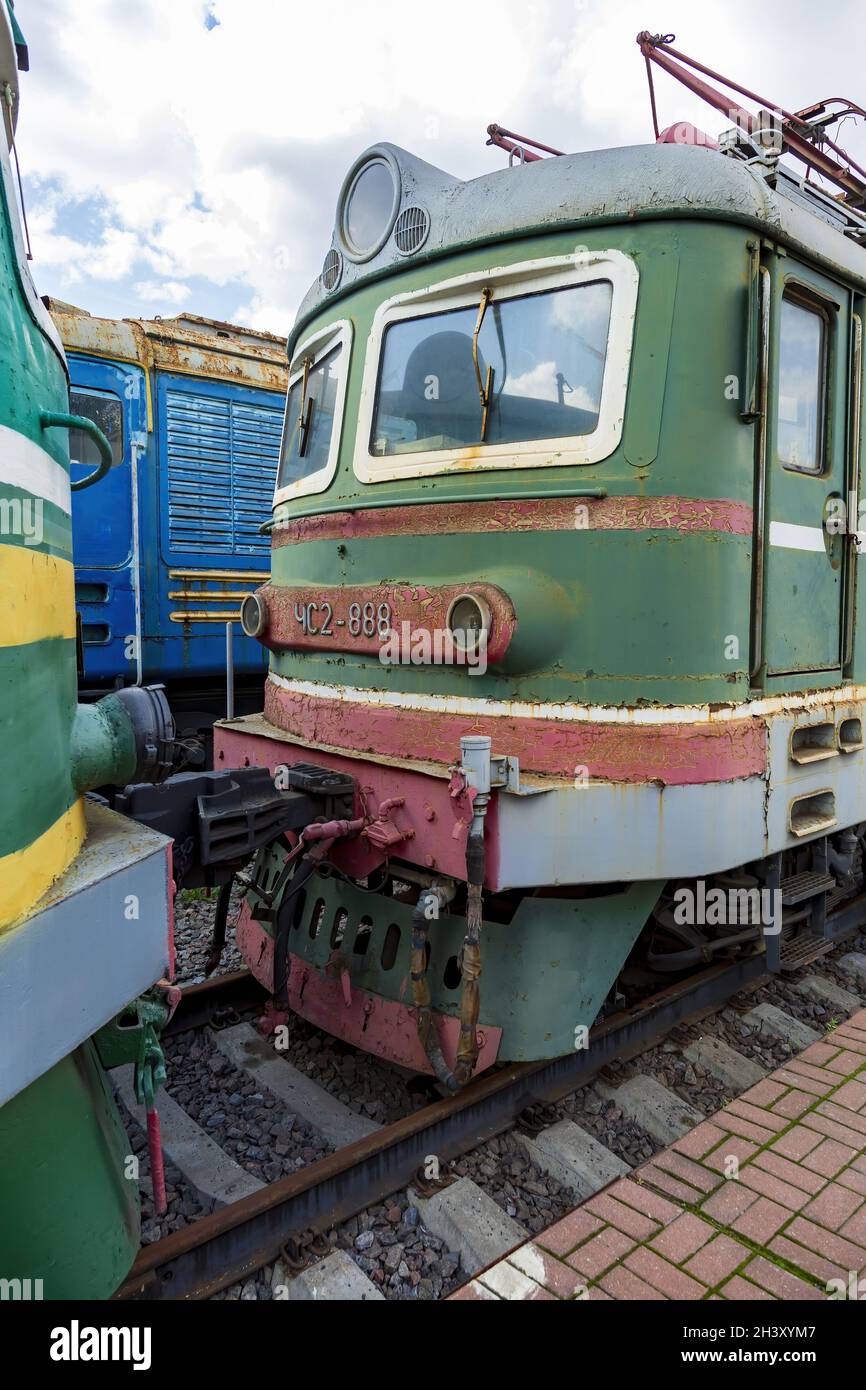 Rare retro electric locomotive of the last century in the open-air ...
