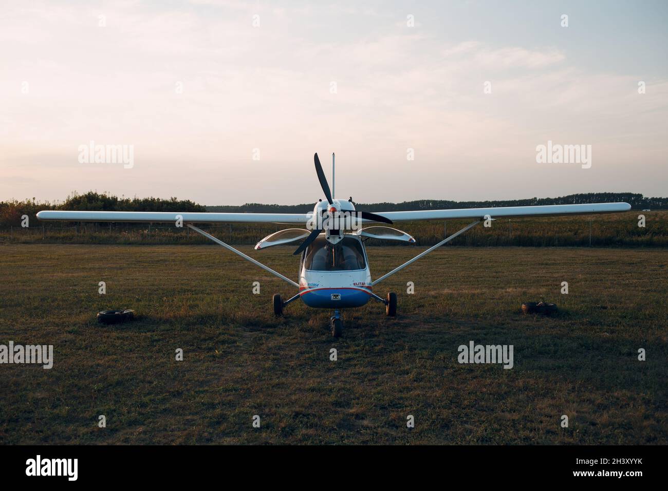 RUSSIA, MOSCOW - AUGUST 1, 2020: Small private single engine propeller ...
