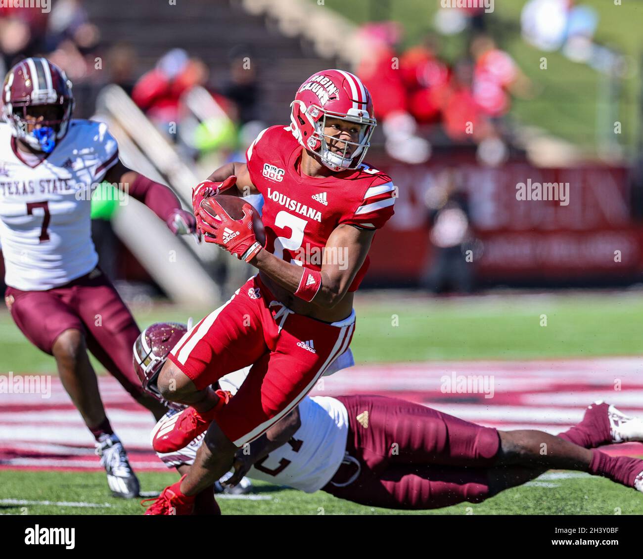 October 30, 2021: Louisiana's Kyren Lacy #2 escapes a Texas State ...