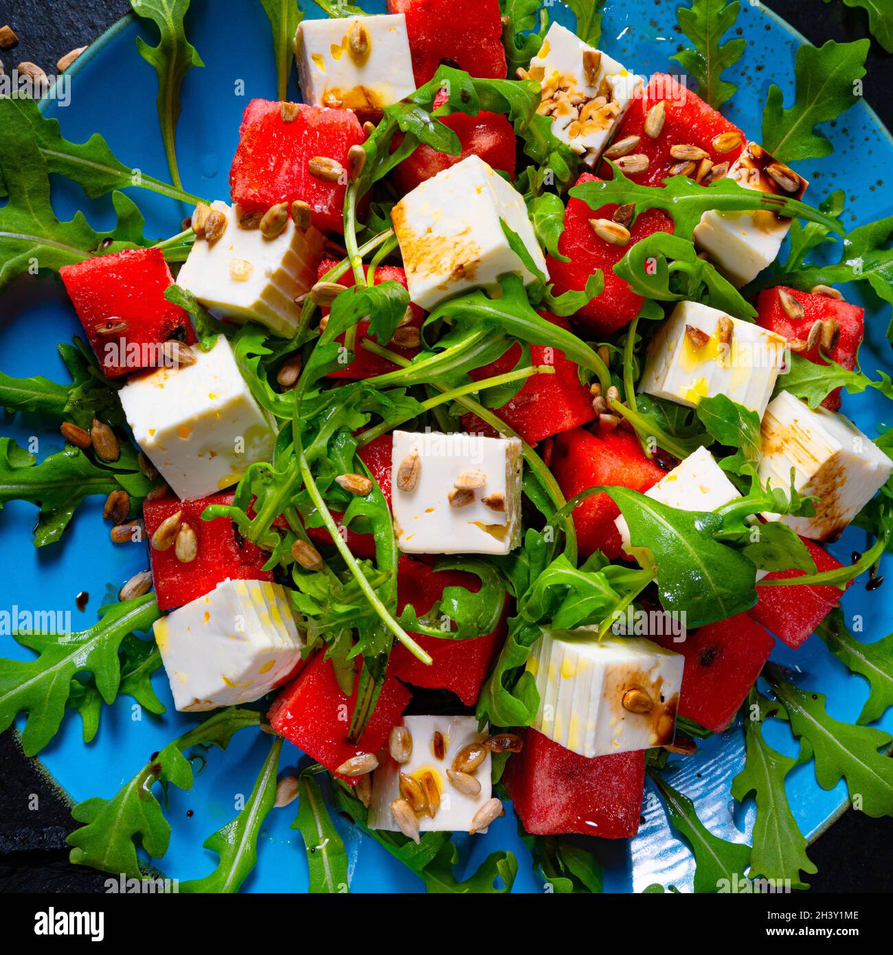 Watermelon Salad with Rocket And Feta Cheese Stock Photo - Alamy