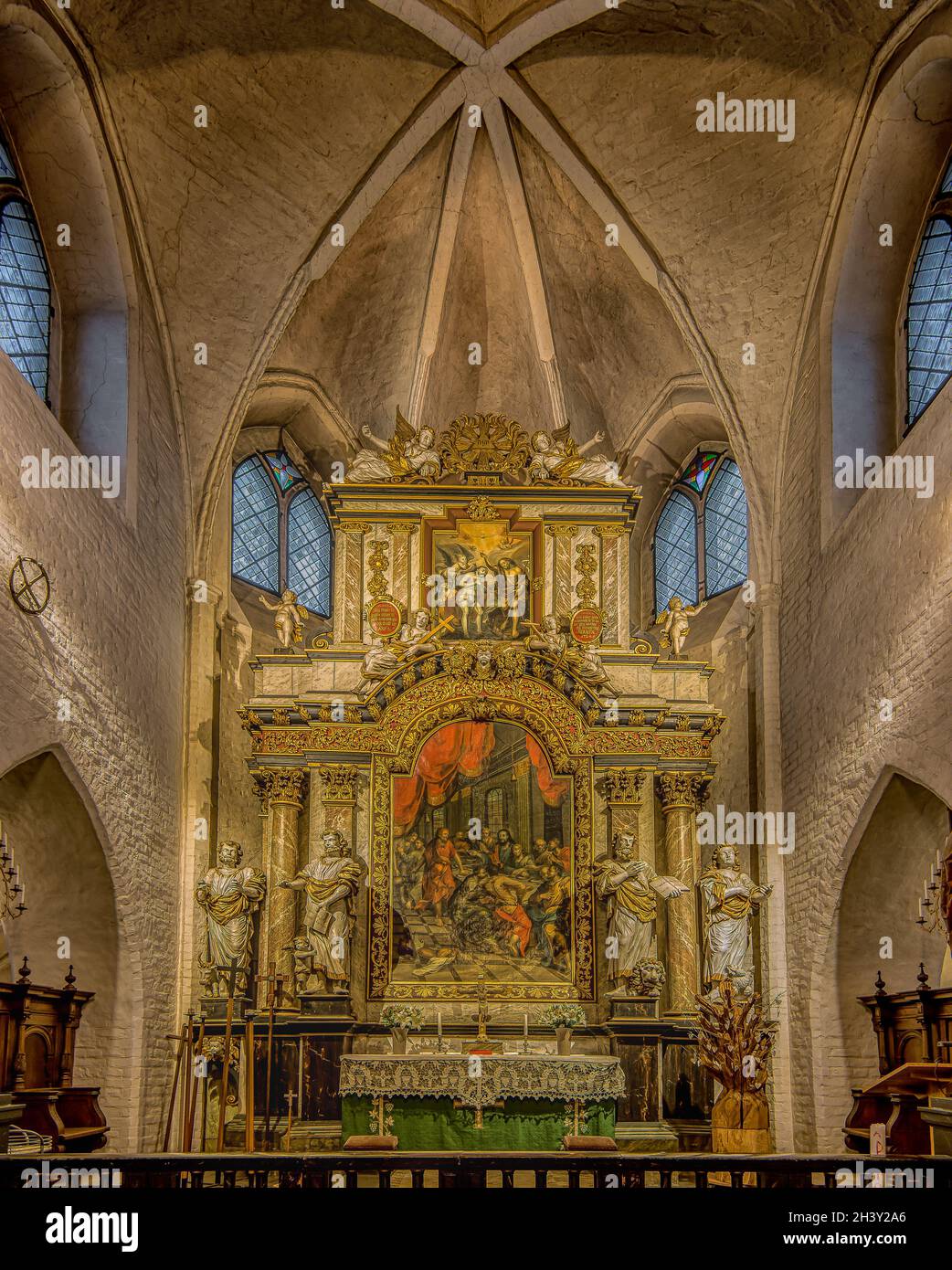 the altar and reredos in the church of St. Mary's Church in Ystad ...