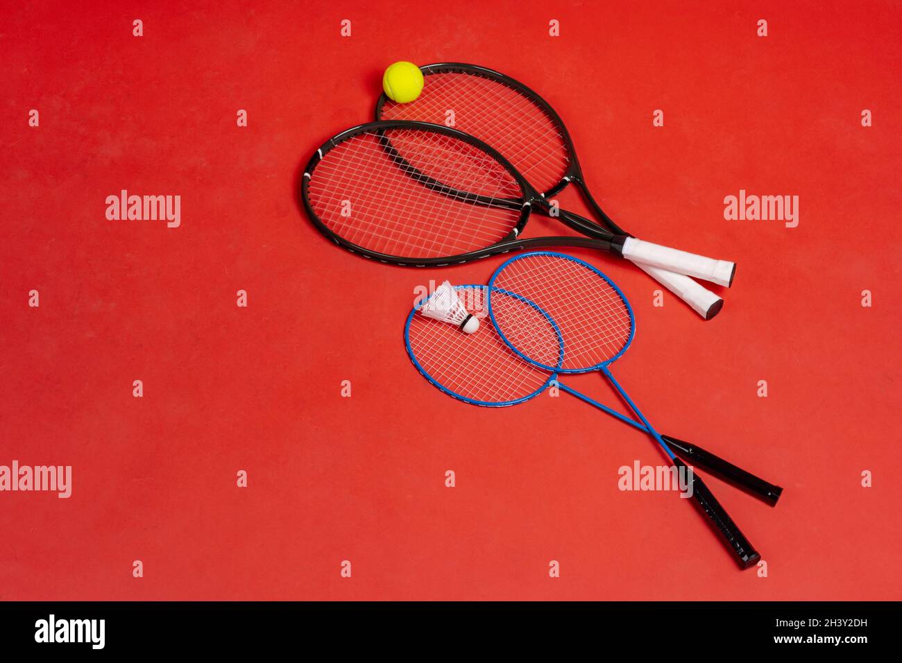 Four rackets. Rackets for tennis and for badminton Stock Photo - Alamy