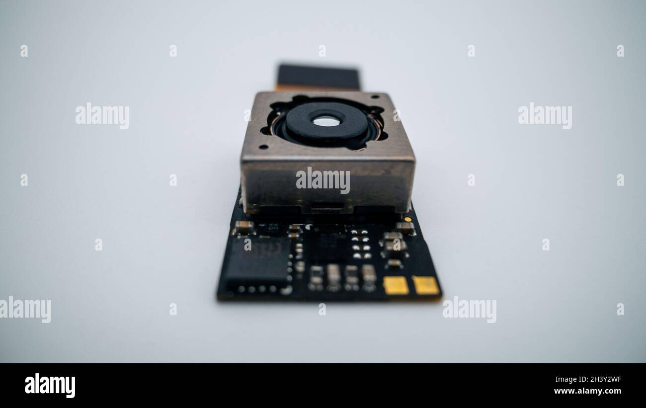 Close up on a camera module for mobile phone. Closeup of Smartphone ...