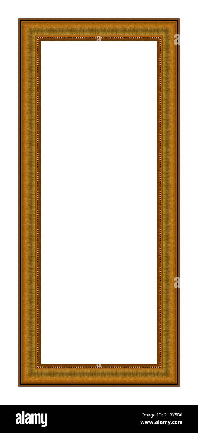 Rectangular empty wooden and gold gilded frame isolated on white ...