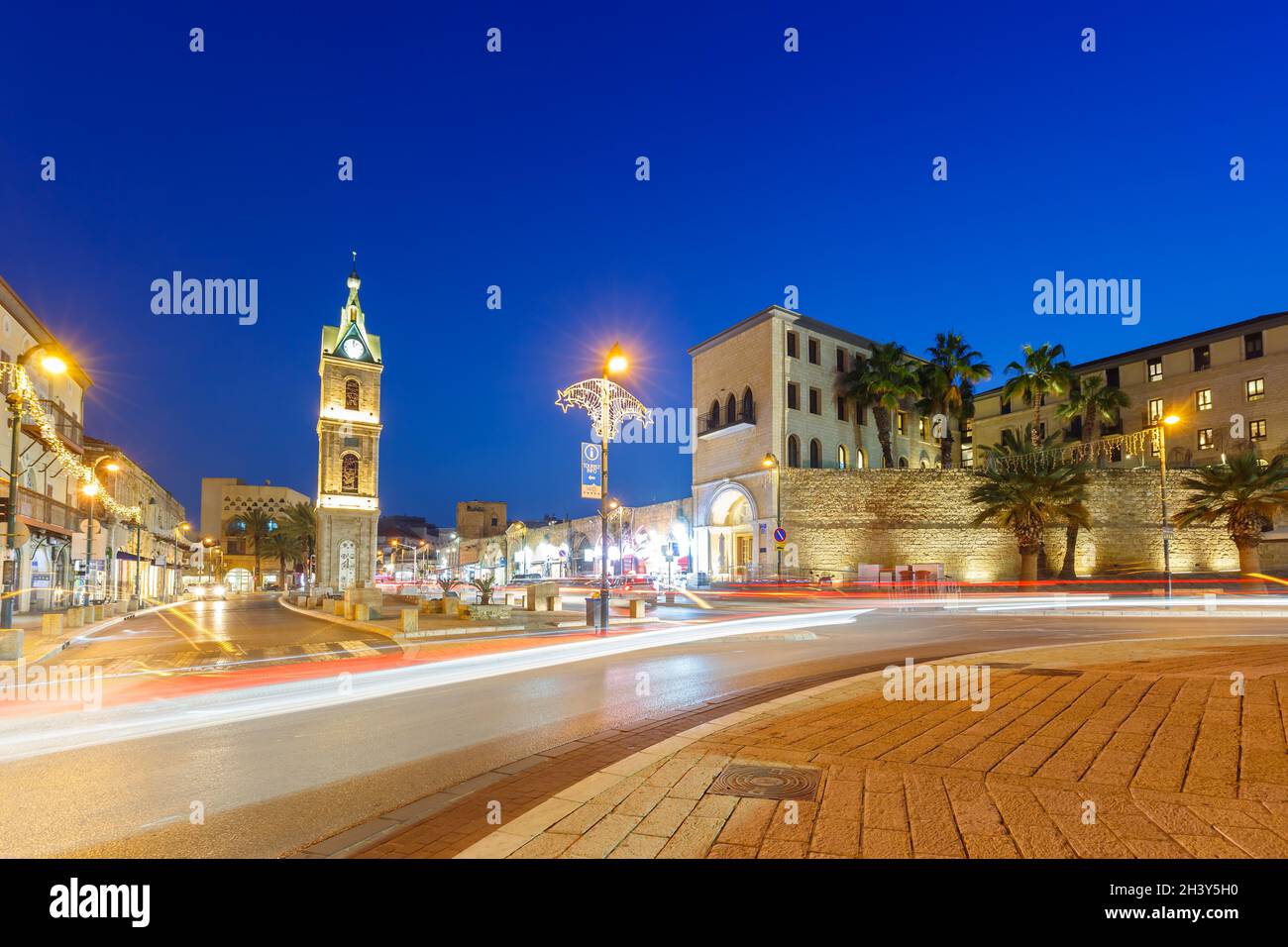 Tel Aviv Jaffa Israel Clock Tower clock tower blue hour night city ...