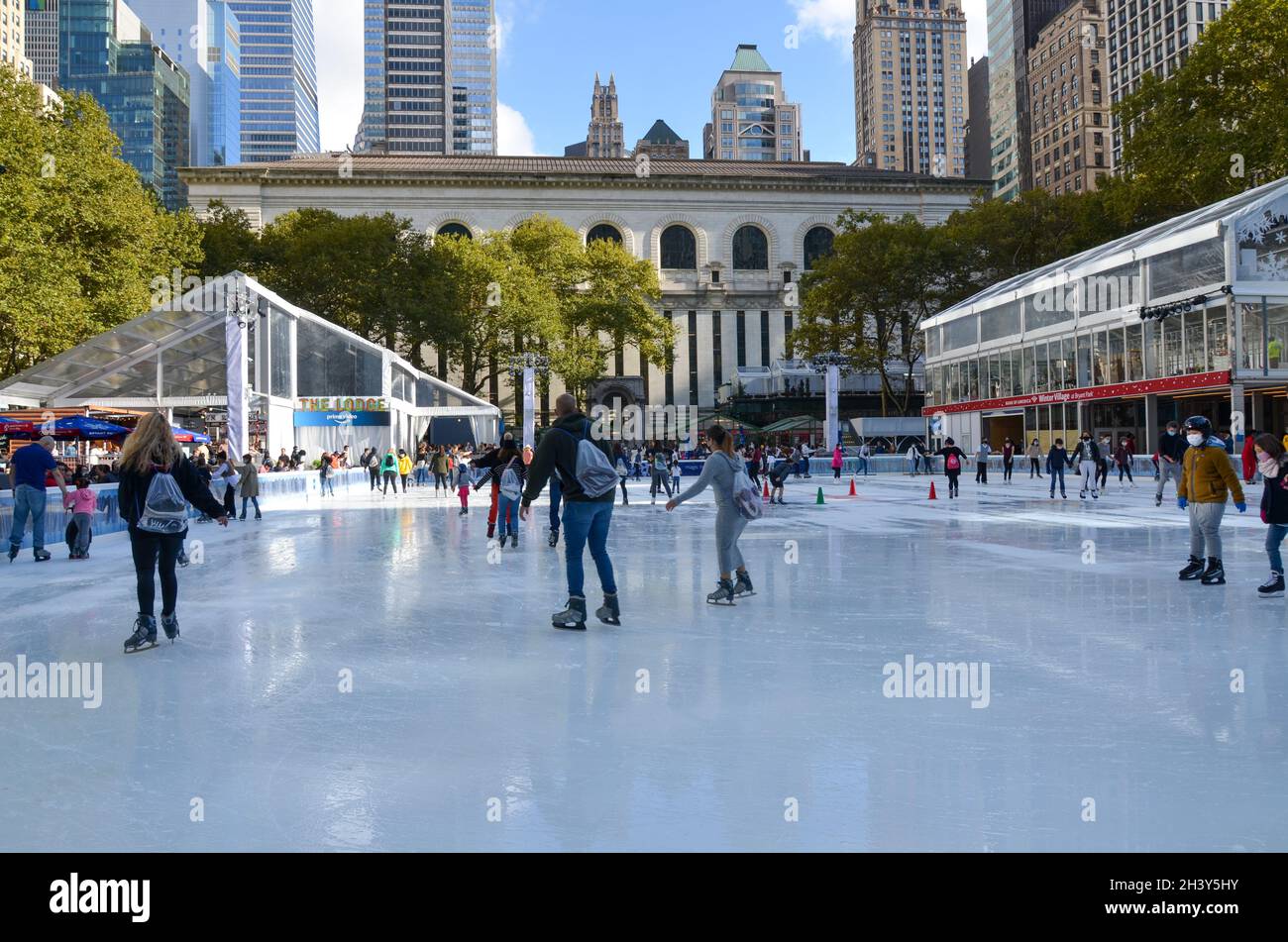Ice skating rink in Bryant Park in New York City on October 30, 2021 ...
