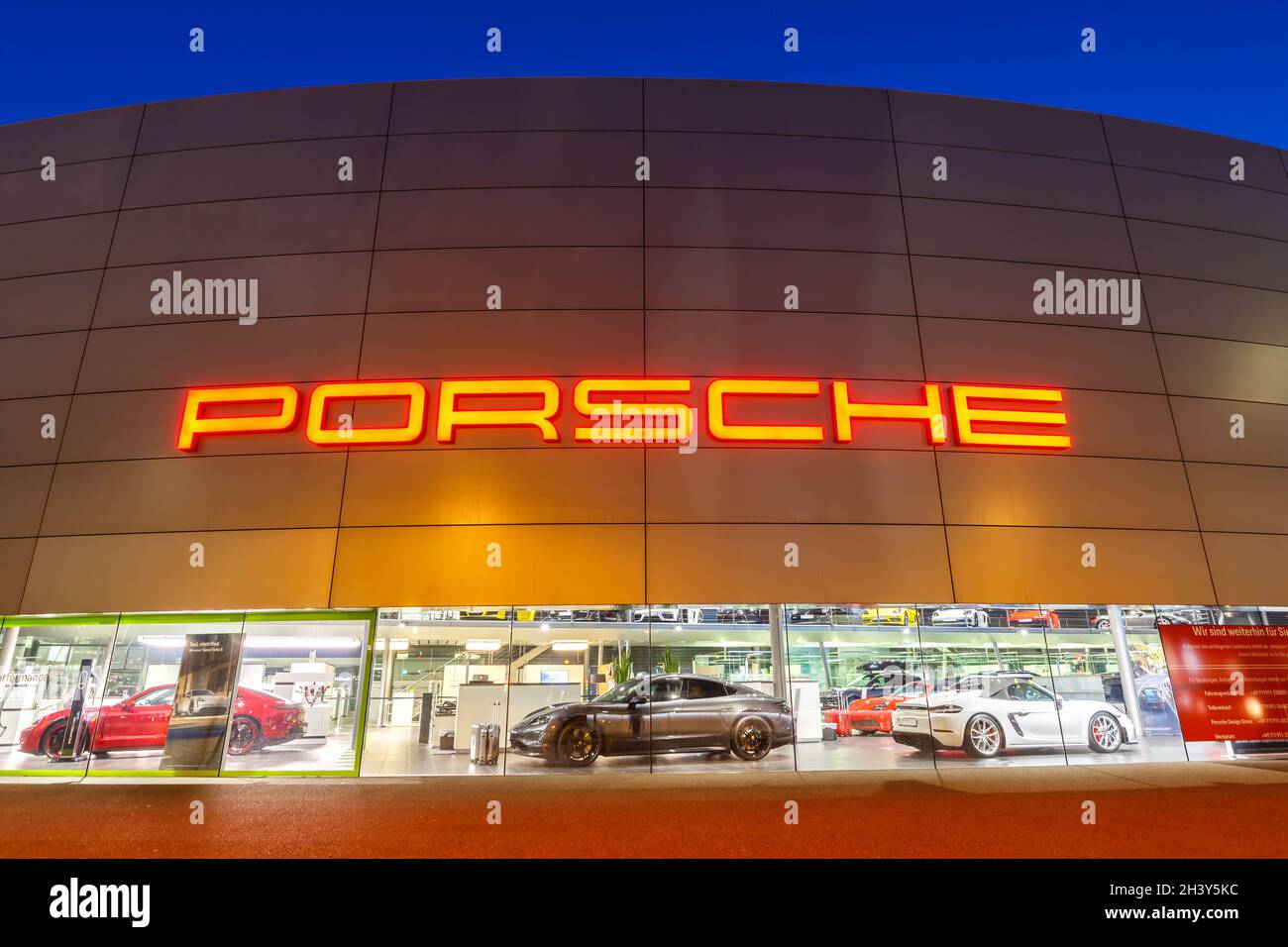 Porsche dealership car cars in Stuttgart Zuffenhausen Germany modern ...