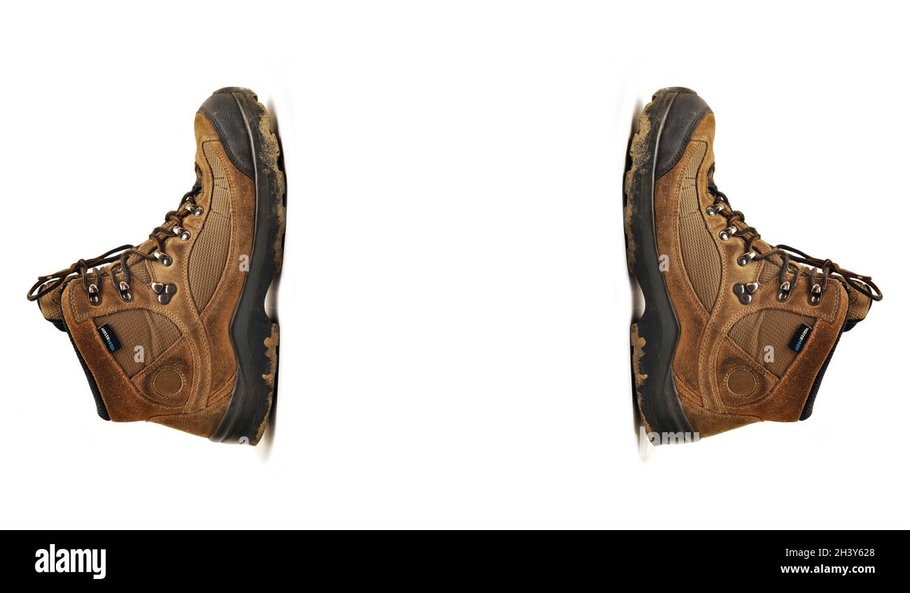 Hiking shoes and a white background, Sturdy hiking boots, strong hiking ...