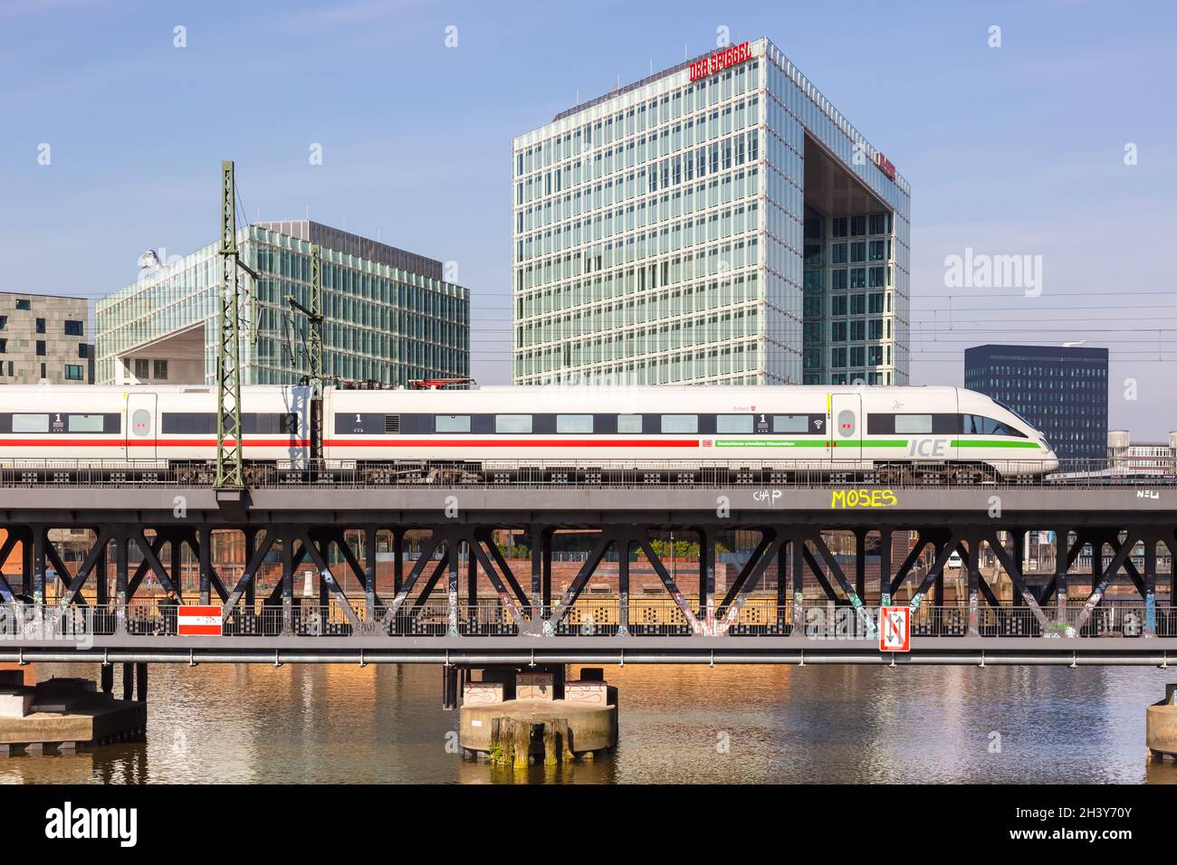 ICE T train of Deutsche Bahn DB on the Oberhafen bridge in Hamburg ...
