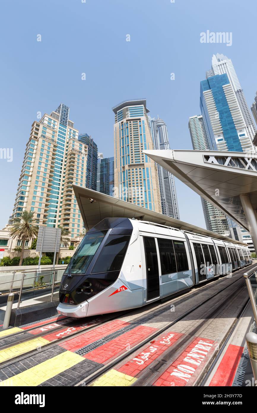 Tramway tram Dubai public transport transport traffic portrait format ...